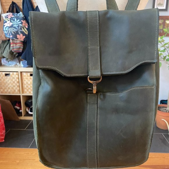 Bags | Lovely Green Leather Backpack With Laptop Compartment | Poshmark